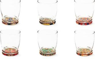 Excelsa Trinacria Lot de 6 verres avec fond d&eacute;cor&eacute;, 340 ml, diam&egrave;tre 8 cm, verre