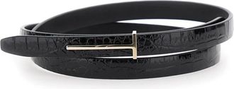 Tom Ford Femme, Accessoires, Noir, Taille: 95 CM Ceinture fine en cuir de crocodile estamp&eacute; brillant en T