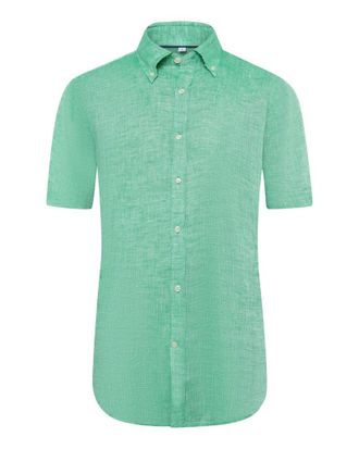 Tom Rusborg Unifarbenes Leinenkurzarmhemd mit Button Down-Kragen, Regular in