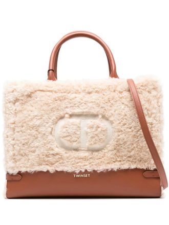 Twin-Set shearling top-handle tote bag - Tons neutres