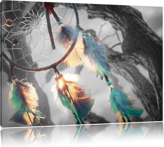Pixxprint Traumfänger B&W, Größe: 120x80cm, Leinwandbild, fertig gespannt, Wandbild, Dekoration, Kunstdruck, kein Poster