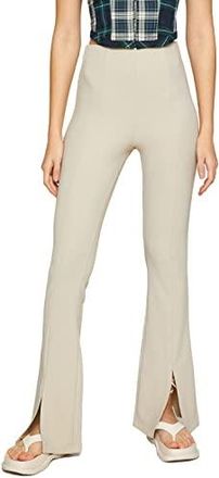 Koton Pantalon de Jambe évasé Taille Haute avec Fente, Beige (050), XS Femme