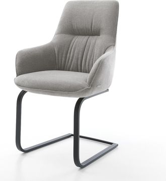 DELIFE Freischwinger Zelia-Flex mit Armlehnen Strukturstoff Soft Grau Freischwinger flach Schwarz Taschenfederkern, Esszimmerst&uuml;hle