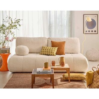 Best Mobilier Bowie - 3-sizter schlafsofa truhe + inkl. Rundes kissen aus texturiertem stoff - beige