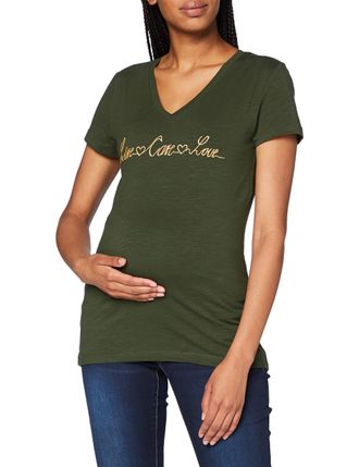 Mama Licious Mamalicious Damen MLTALI S/S Jersey TOP A. T-Shirts, Duffel Bag/Print:Embroidery Gold Lurex Tread, S