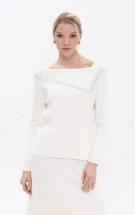 Passioni Strickpullover Off-Shoulder mit Umschlagkragen