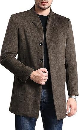 AlltheMen Manteau HommeTrench Coat Hiver Laine Long Slim Fit Parka Laine Manche Longues Brun XXL