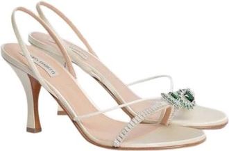 Alberta Ferretti Femme, Chaussures, Blanc, Taille: 37 EU Sandales en satin orn&eacute;es de cristaux