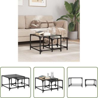vidaXL Satztisch Set - Satztische 2 Stk. mit Glasplatte Schwarz Stahl