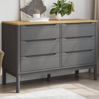 vidaXL Commode floro gris bois de pin massif Vidaxl