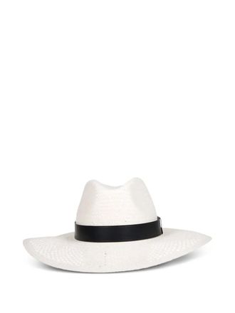 Max Mara Hut mit perforiertem Lederband - Weiß