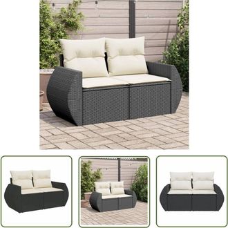 vidaXL The Living Store - Gartensofa mit Kissen 2-Sitzer Schwarz Poly Rattan - Outdoor M&ouml;bel - Gartensofa - Esszimmergarnitur - Balkonm&ouml;bel - Lounge Set