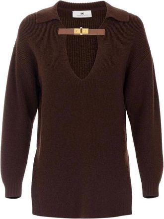 Elisabetta Franchi Femme, Pulls, Brun, Taille: 36 FR Pull en Tricot avec D&eacute;tail de Boucle