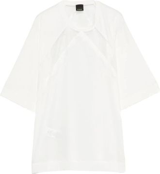 Pinko Pinko, Femme, Tops, Blanc, Taille: 40 FR T-Shirt &agrave; Manches Courtes et Col Rond avec D&eacute;tail de Dentelle