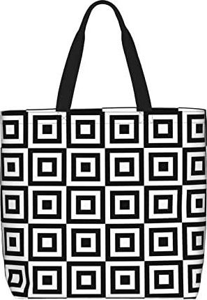 Generic Sac De Courses Rayures G&eacute;om&eacute;triques Noires Et Blanches Sac &Agrave; Bandouli&egrave;re En Toile Lavables Personnaliser Sacs En Toile, Pour Tous Les Jours, Femmes, S
