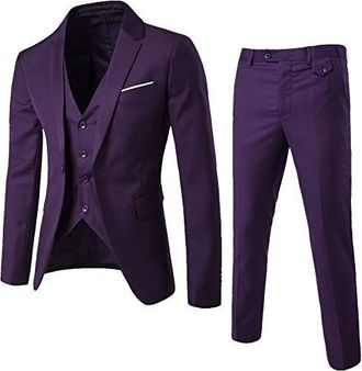 Missmao Homme Costume Un Boutons Mode Slim fit 3 Pièces Elégant Business Mariage Violet XL