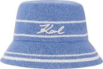 Karl Lagerfeld Caps & M&uuml;tzen - Gestrickter Signature-Bucket Hat Hut - Gr. ONE SIZE - in Blau - f&uuml;r Damen