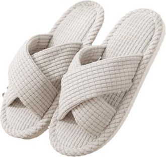 Alexis Leroy Chausson Fourrure Bout Ouvert Femme Hiver Peluche Claquette Maison Doux Chaussons Beige 38-39 EU