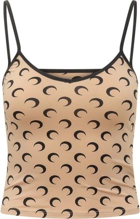 Marine Serre Femme, Tops, Beige, Taille: 38 FR Moon Printed Jersey Straps Top
