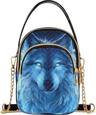 Mnsruu Sac à bandoulière pour femme - Motif loup - Bleu glacier - Galaxie - Petit sac à bandoulière avec sangle réglable