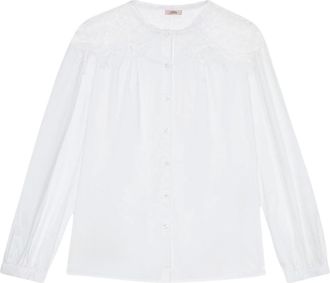 Oltre Femme, Blouses et Chemises, Blanc, Taille: 44 FR Chemise avec Inserts en Dentelle