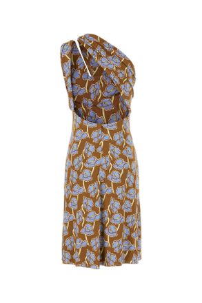 Versace Womens Printed Stretch Crepe One-Shoulder Dress Tobaccopowderblue Abiti