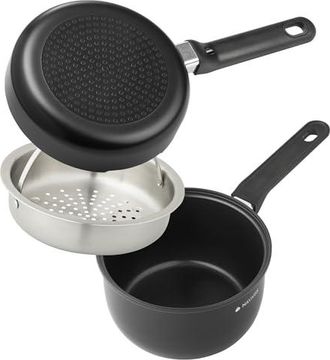 Navaris Petite Casserole Double - Petit Cuiseur Vapeur dans Casserole avec Po&ecirc;le en Inox - Acier Inoxydable et Rev&ecirc;tement Ceramique - Ensemble Taille Mini Com