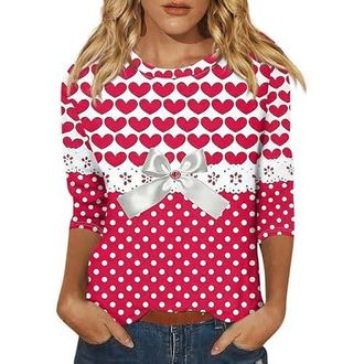Generic Chemise de Saint-Valentin pour femme - T-shirt &agrave; manches 3/4 en coton - Imprim&eacute; coeur - Pour la vie quotidienne, rose gold, XXL