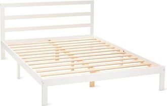 Amazon Basics Kingsize-Bettgestell mit Kopfteil, Massives Kiefernholz mit Lattenrost, 160cm x 200cm, King-Size, Wei&szlig;