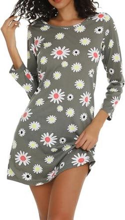 Mia Lucce Chemise de Nuit Femme Manches Longues Coton Chemises de Nuit Femme V&ecirc;tement De Nuit Rond S-3XL