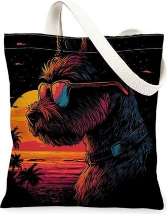 Generic Sac fourre-tout en toile motif terrier &eacute;cossais pour faire du shopping, 33 x 38,1 cm, sac d&eacute;picerie r&eacute;utilisable pour femme, motif animal de compagnie