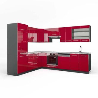 Vicco Eckk&uuml;che Fame-Line, Bordeaux Hochglanz/Anthrazit, 227 x 287 cm, ap Marmor