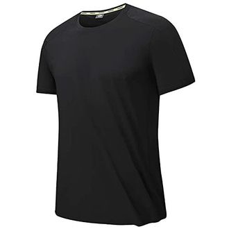 Generic Chemise dentra&icirc;nement en coton et lin pour homme - Col rond - Couleur unie - Coupe ample - Manches courtes - L&eacute;ger, Noir, 3XL