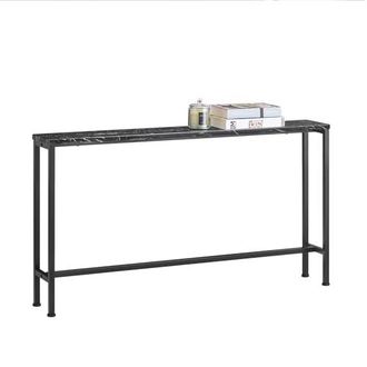SoBuy Console Entr&eacute;e Meuble Couloir &Eacute;tag&egrave;re Arri&egrave;re Canap&eacute; - Plateau Effet Marbre Noir et Pieds M&eacute;tal - Style Industriel Moderne pour Salon, Bureau, Chambre