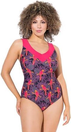 Ulla Popken Badeanzug, Selma, Papageigetuschel Maillot de Bain Une pièce, Noir, 50 Femmes