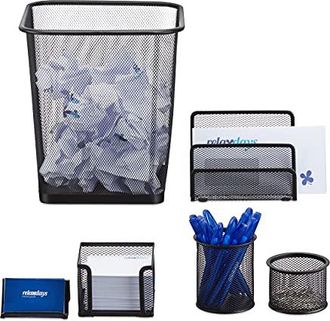 Relaxdays Schreibtisch Organizer 6er Set, Ablage Visitenkarten, Zettelbox, Briefablage, Stiftek&ouml;cher, M&uuml;lleimer, schwarz