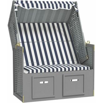 vidaXL vidaXL Strandkorb mit Dach Poly Rattan und Massivholz Blau & Wei&szlig;