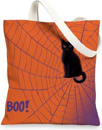 Generic Sacs fourre-tout en toile dHalloween, motif toile daraignée effrayante, sacs dépicerie réutilisables, amusants, fantaisistes, légers et lavables, Oran