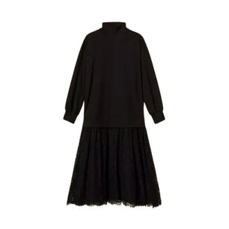 Twinset Femme, Robes, Noir, Taille: 40 FR Fleece and Lace Midi Dress