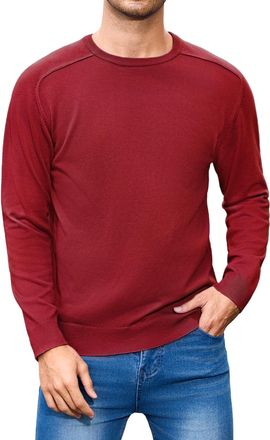 iClosam Herren Basic Pullover Rundhalspullover Langarm Winter Strickpullover Unifarben Basis Männer Pulli Alltag Klassischer Herrenpullover,Date Rot,3XL