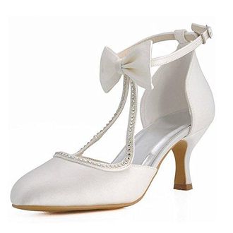 Emily Bridalwear Chaussures de soir&eacute;e &agrave; Bout Rond en Soie et Satin Blanc &eacute;cru (EU39, Beige)
