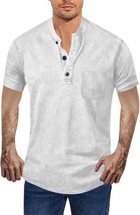Generic T-shirt Henley &agrave; manches courtes pour homme - T-shirt vintage pour homme - Chemises de golf d&eacute;contract&eacute;es et l&eacute;g&egrave;res - Haut d&eacute;contract&eacute; &agrave; col en V - C
