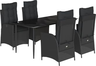 vidaXL Set Da Pranzo Da Giardino 5 Pz Nero Con Cuscini In Polyrattan - Vidaxl