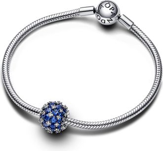 Pandora Moments Funkelndes Rundes Pavé-Charm Blau aus Sterling Silber mit künstlichen Kristallen, Kompatibel Moments Armbändern, 792630C02