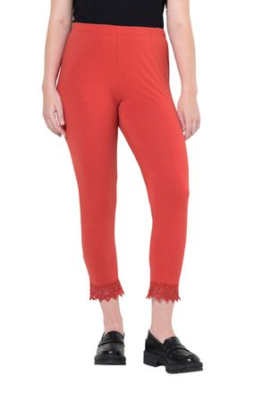 Ulla Popken Damen große Größen Übergrößen Plus Size 7/8-Leggings, Saumspitze, Biobaumwolle