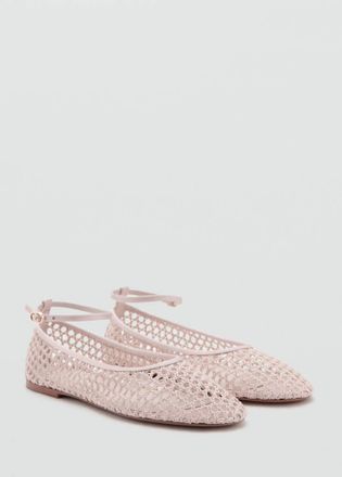 Mango Geh&auml;kelte Ballerinas mit Kn&ouml;chelriemchen nude - Damen - 35 - MANGO