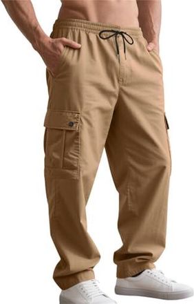 Generic Pantalon de jogging cargo d&eacute;contract&eacute; pour homme, pantalon dentra&icirc;nement de randonn&eacute;e, multi-poches, coupe d&eacute;contract&eacute;e, kaki, 3XL