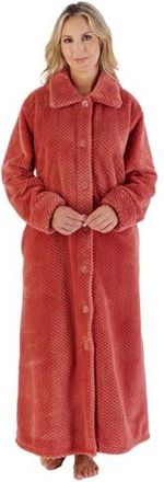 Slenderella Manteau dintérieur long en polaire gaufrée de luxe boutonnée, orange brûlé, 16-18