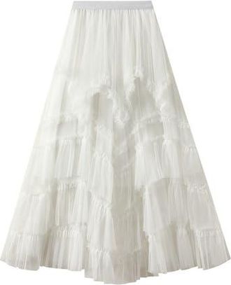 Generic Jupe Tutu Femme Taille Haute, Jupe Longue Femme Rétro Ligne A pour Idéale Au Quotidien à Volants Élégante Parfaite pour Le Printemps Et Automne Chic P