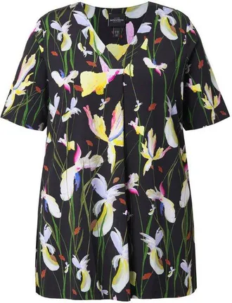 Ulla Popken T-Shirt Slinky-Shirt A-Linie Zierfalte V-Ausschnitt